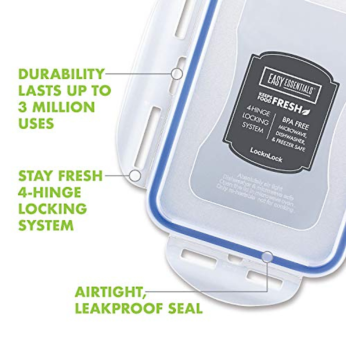 LocknLock Easy Essentials On The Go Meal Prep Lunch Box, Airtight Containers with Lid, BPA Free, Rectangle (3 Section) -27 oz, Clear