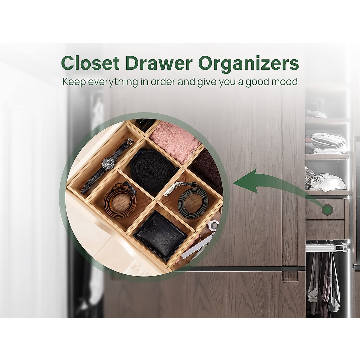 Kootek 6 Pcs Bamboo Drawer Organizer Utensil Tray Kitchen Storage Box 3-Size Versatile Dividers Cutlery Holders Bins Containers for Flatware Kitchen Utensils