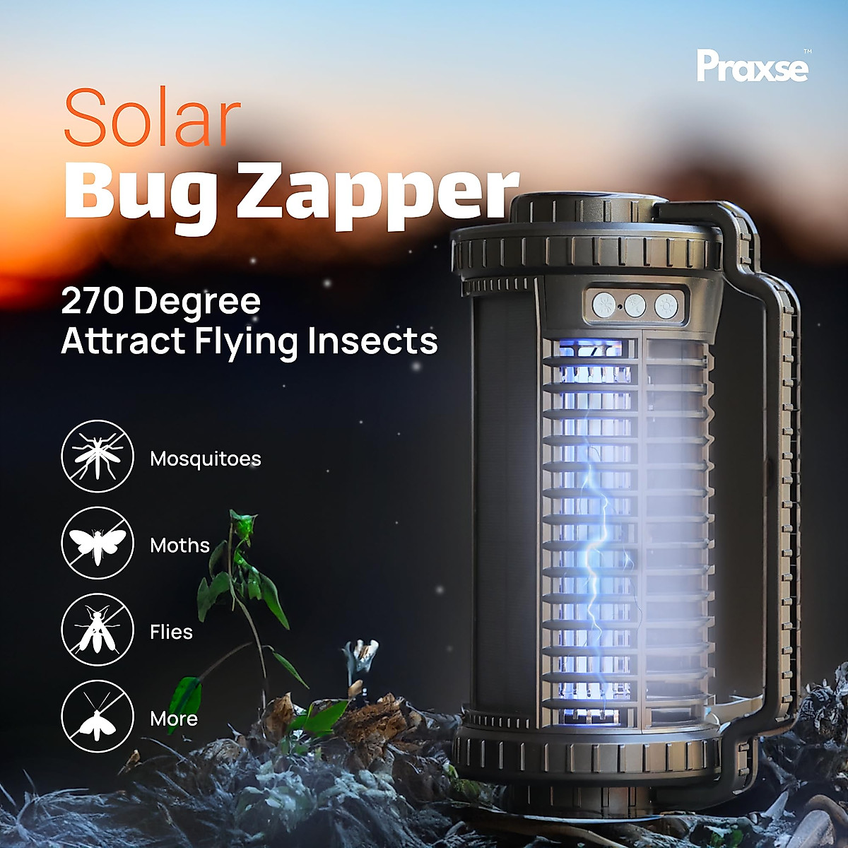 Solar Bug Zapper Outdoor Indoor, 4800V Effective Mosquito Zapper, Cordless IP66 Waterproof Fly Traps, Fly Zapper,Patio and Camping,Garden,Backyard Essentials