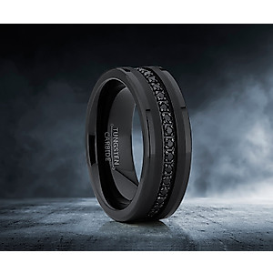 Metal Masters Co. Tungsten Carbide Black Wedding Band Eternity Ring, Cubic Zirconia Inlay Comfort Fit 10.5