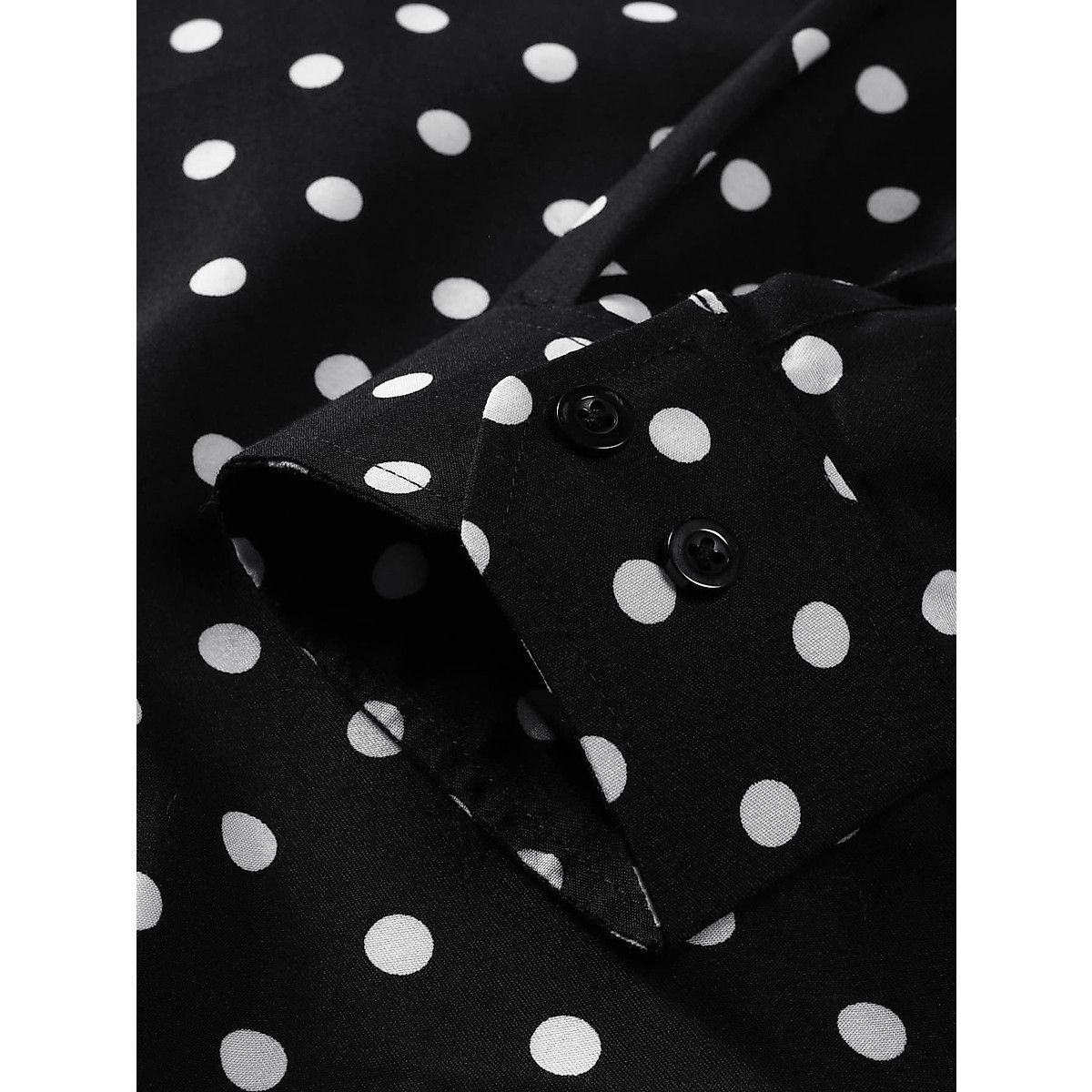 WDIRARA Men's Polka Dots Button Front Long Sleeve Collar Shirt Casual Tops Black L