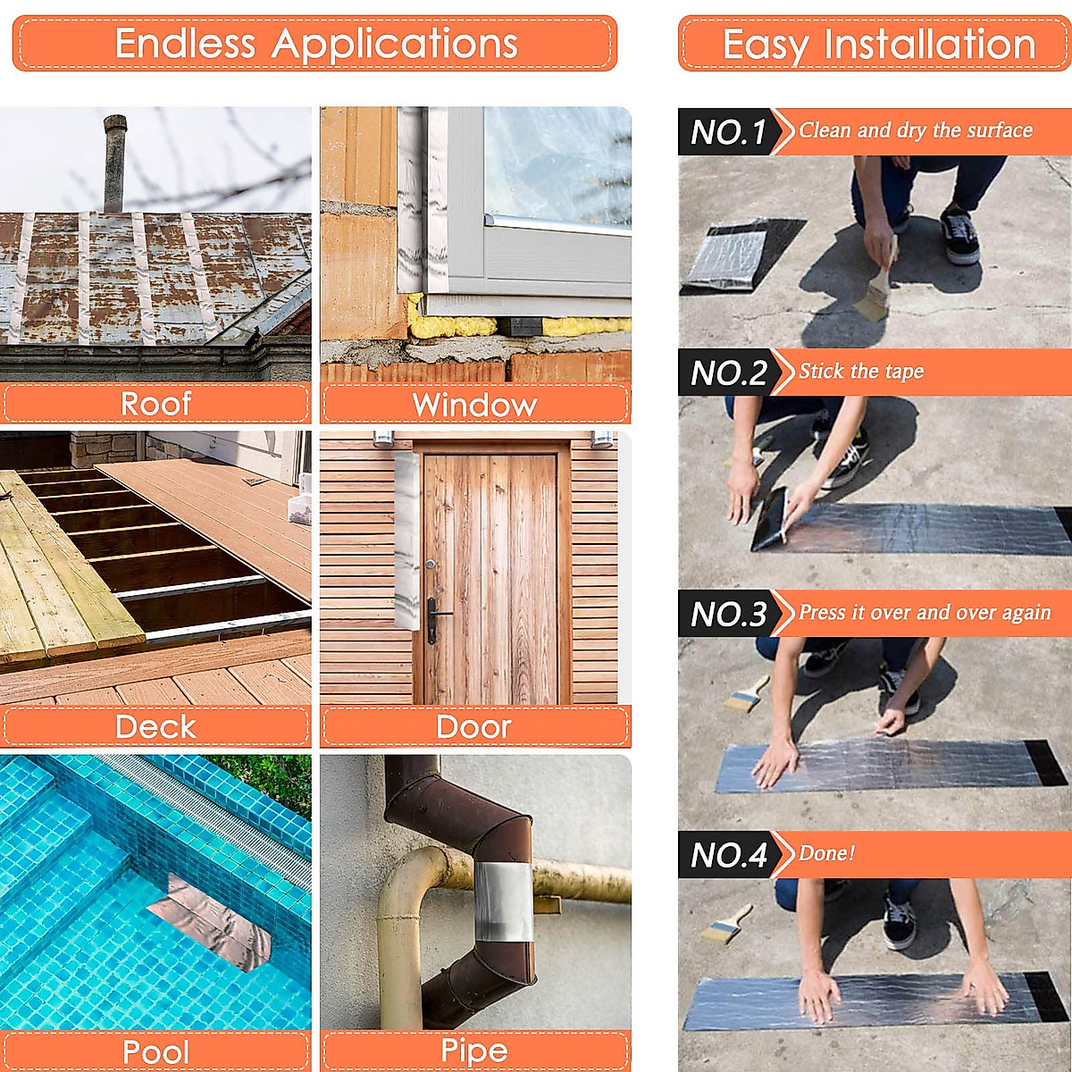 BXI Flashing Roll Tape Membrane, 4 inches X 32 Feet Thick Waterproof Patch Seal Tape, Self-Adhesive SBS Modified Rubberized Asphalt, Deck Seam Joist Leak Sealant for Roof Window Gutter Repair Outdoor