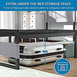 LIFERECORD Queen Metal Platform Bed Frame with Headboard and Pocket, Heavy Duty Steel Slat Bed No Box Spring Needed Noise Free Modern