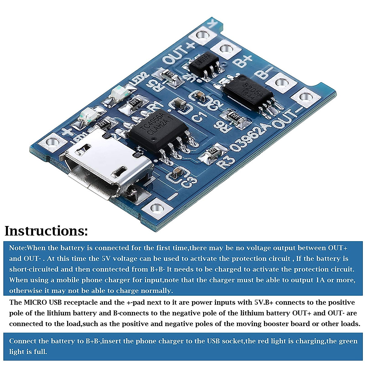 Weewooday Charging Module Battery Charging Board with Battery Protection BMS 5v Micro USB 1a Lithium Charge Module(40 Pieces)