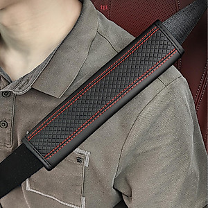 USTOPF1T 2Pack Car Seat Belt Cover, Breathable Leather Seatbelt Shoulder Pad, Protect Your Neck and Shoulder, Univrisal for Car Truck SUV, Driving More Comfortable (Black+Red)