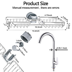 SIMCAS Sponge Holder for Kitchen Sink, Over The Sink Shelf Sponge Caddy, Stainless Detachable Faucet Drain Rack for Kitchen Sink Organizer and Storage, Bathroom (Double with Dishcloth Rack, Silver)