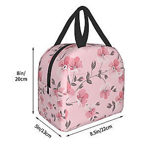 Ucsaxue Cute Blooming Flower On Pink Lunch Box Reusable Lunch Bag Work Bento Cooler Reusable Tote Picnic Boxes Insulated Container Shopping Bags For Adult Women Men