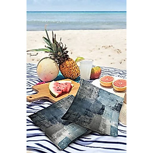 Waterproof Outdoor Throw Pillow Cover Blue and Gray Lumbar Pillowcases Set of 2 Modern Art Abstract Painting Decorative Patio Furniture Pillows for Couch Garden 18 x 18 Inches