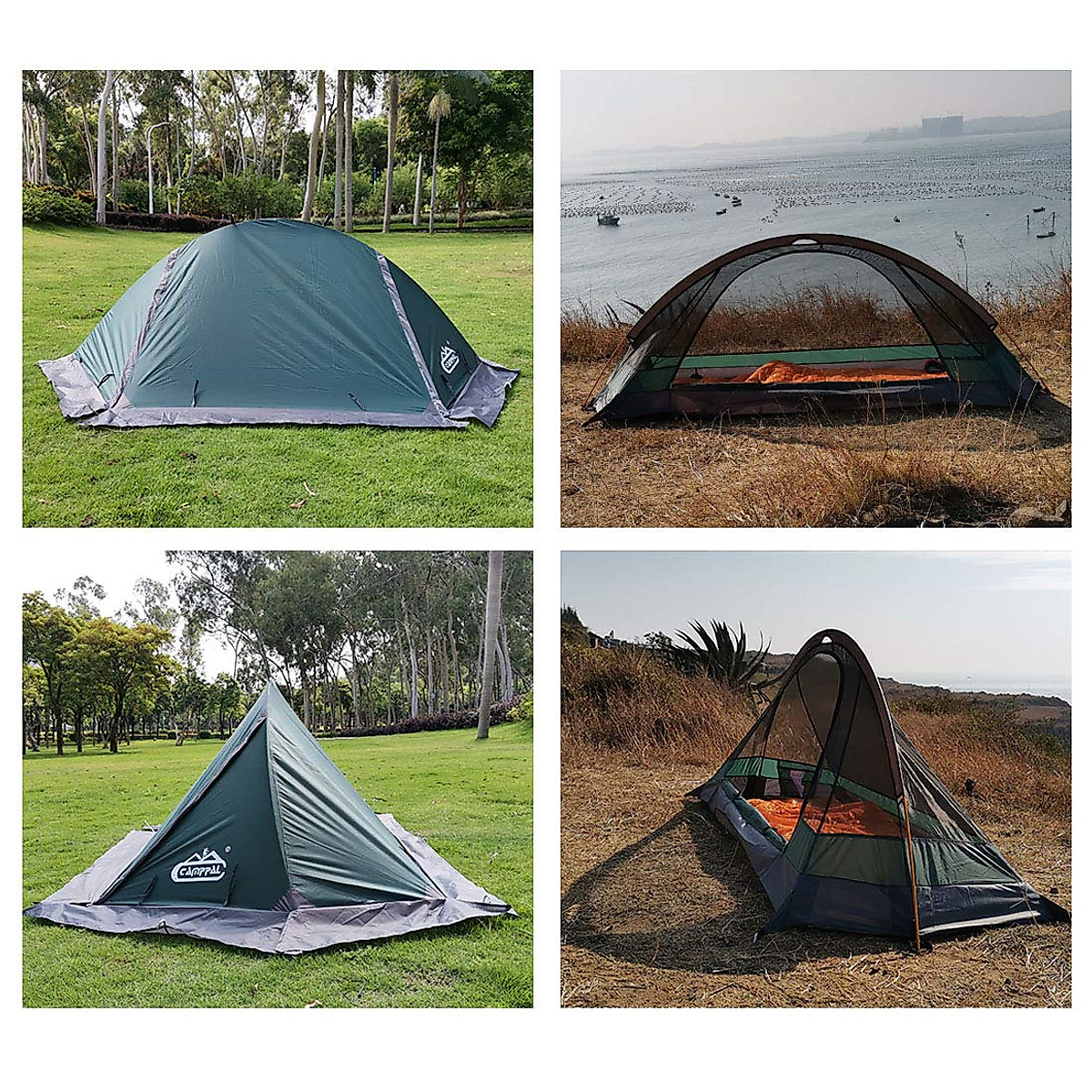 camppal 1 Person Tent Backpacking Camping Hiking Mountain Hunting Tent Lightweight and Waterproof for 4 Season Extreme Space Saving Single Bracket (Green-with skirt)