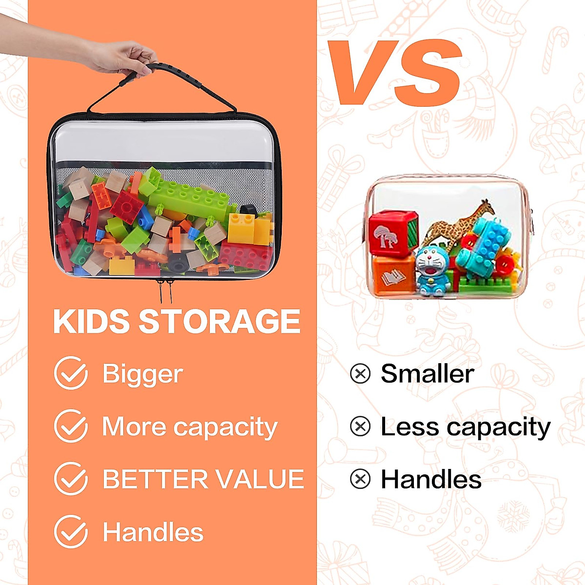 QAVABIN 2Pack Zippered Hard Pouch, Clear Hard Shell Plastic Bliss Storage Bins with Handle, Zipper, Manual Pocket, Large Zippered Hard Pouch Bag Case for Board Games, Building Blocks, Puzzles, Black