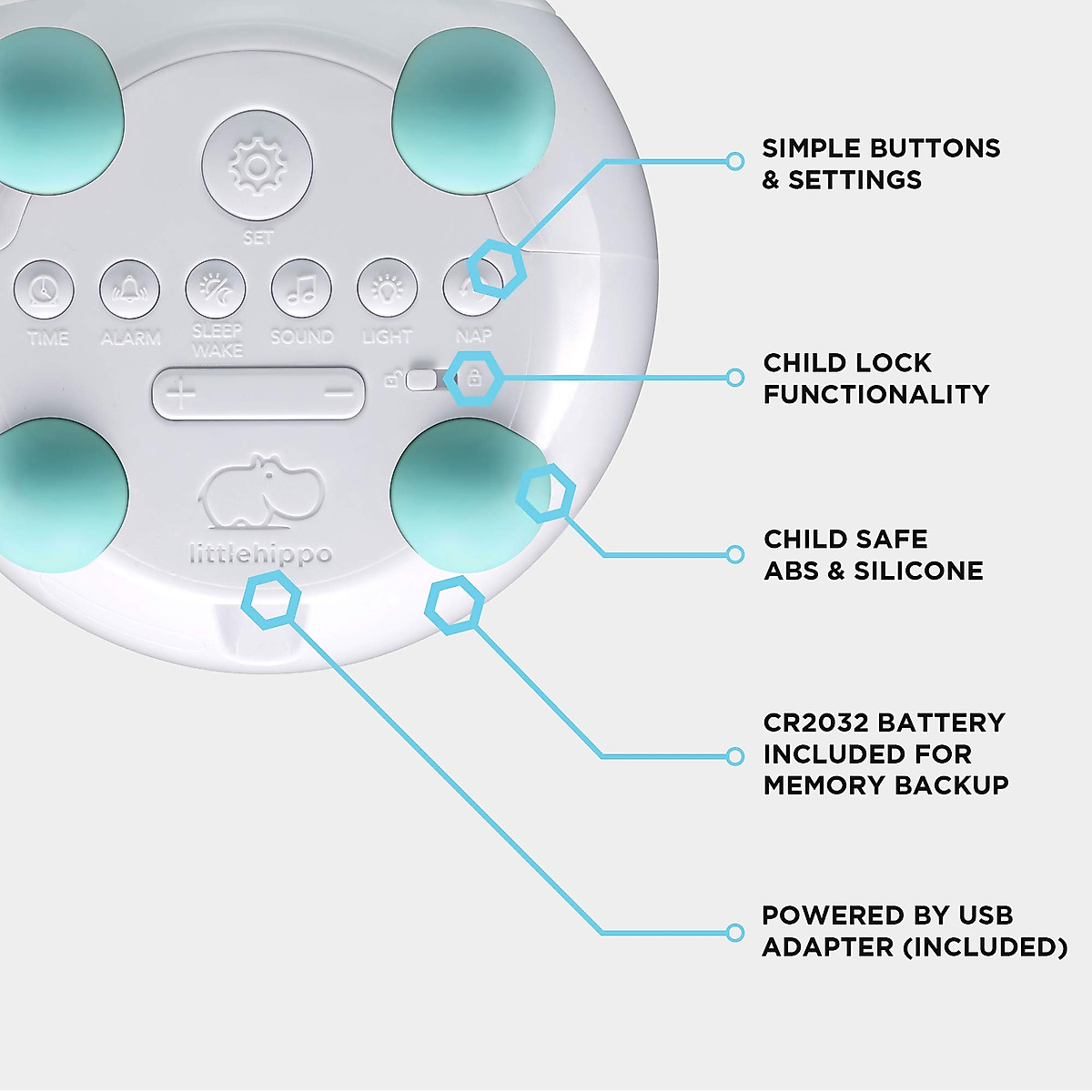 LittleHippo Mella Ready to Rise Children's Trainer, Alarm Clock, Night Light Sleep Sounds Machine (Arctic Blue), Standard