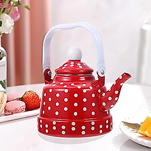 HEMOTON Kettle Stovetop Enameled Teapot Chinese Style Heating Water Kettle with Handle Large Capacity Hot Water Kettle Kitchen Teapot for Stovetop Induction Cooker （ Red ） Red Tea Kettle
