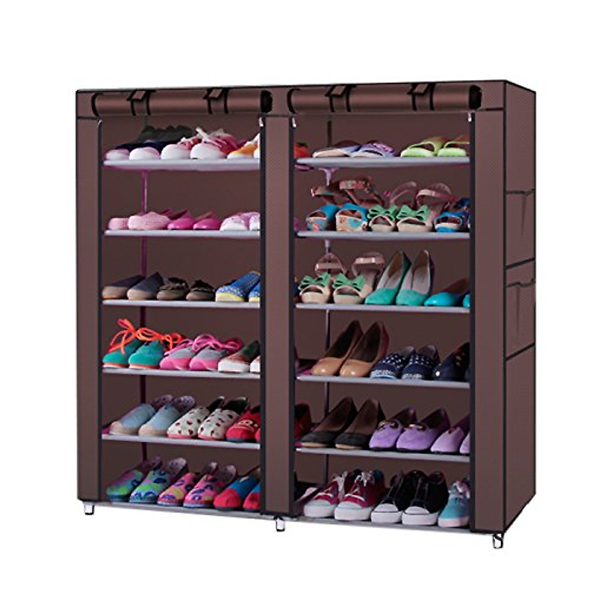 7 Tiers Portable Shoe Rack Storage Organizer, 36 Pairs Double Row Shoe Cabinet Tower with Nonwoven Fabric Cover (Coffee)