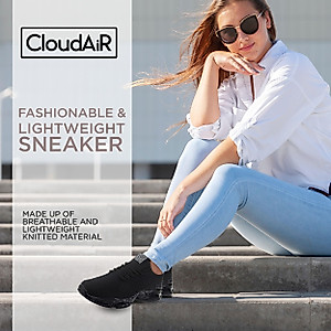 CLOUDAIR Women's Vesta Casual Fashion Sneaker - Slip-On Sock Women's Running Shoes - Air Cushion, Non-Slip & Breathable Platform Sneakers for Walking - Lightweight Girls Sneakers, Black, 9 UK