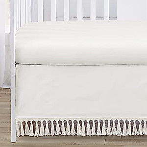 Sweet Jojo Designs Ivory Boho Chic Boy Girl Baby Crib Bedding Set Infant Nursery Room Solid Color Beige Cream Gender Nuetral Bohemian Modern Farmhouse Designer Unisex Tassel Fringe Macrame Cotton