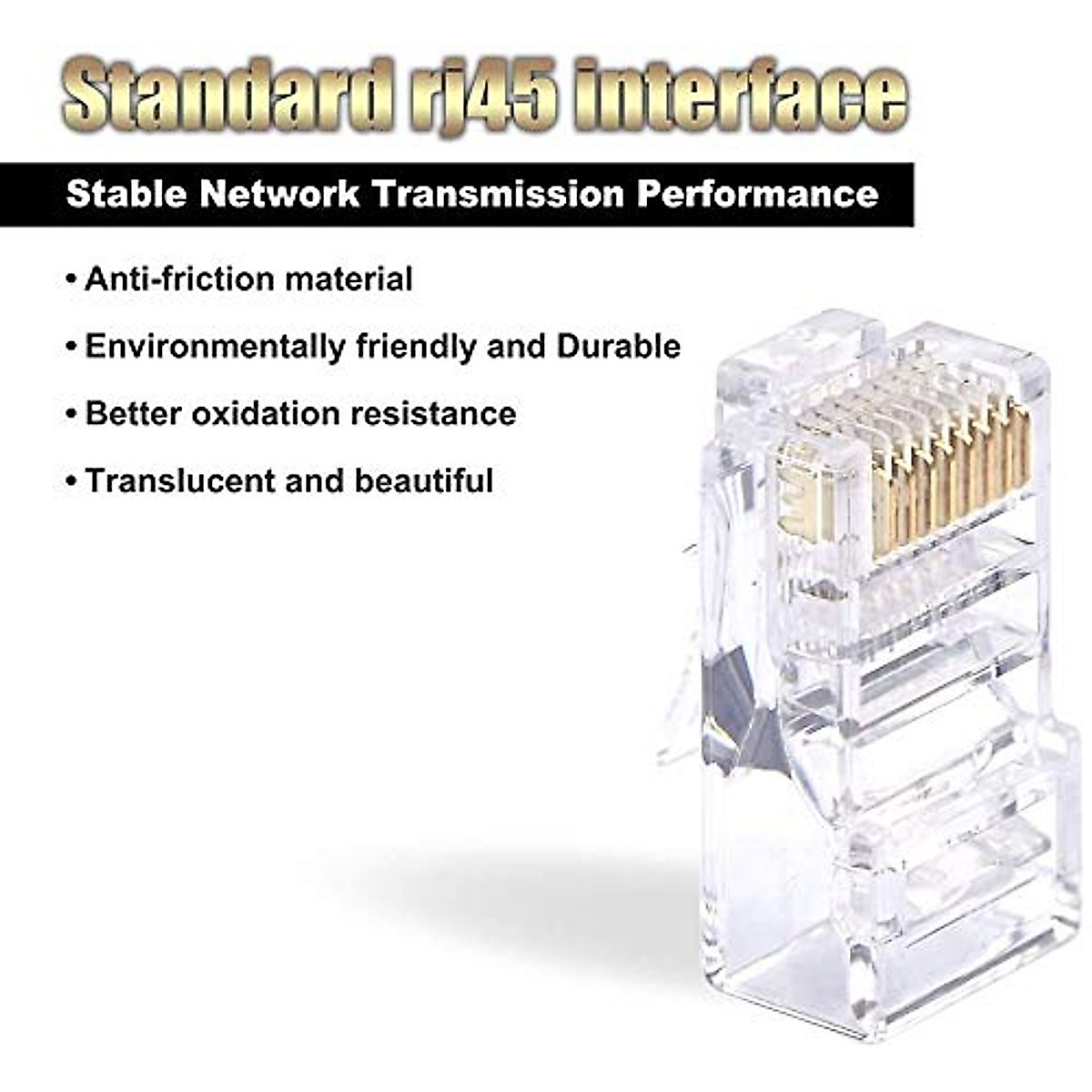 VCELINK RJ45 Cat5e Cat5 Pass Through Connectors, Cat5e RJ45 Ends, RJ45 Modular Plugs for Solid or Stranded UTP Network Cable 100-Pack