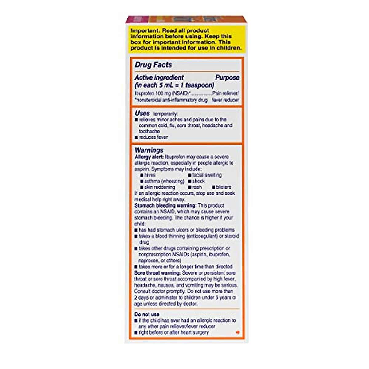 Motrin Children's Oral Suspension, Ibuprofen,Pain Relief, 4 Oz