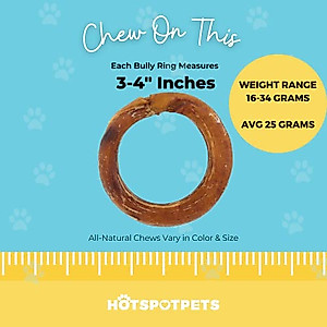 hotspot pets Bully Stick Rings for Dogs - Premium All Natural Long Twisted Beef Pizzle Dog Chew Treats - Grain Free Fully Digestible Rawhide Alternative -Thick Chew Circles (5 Pack)