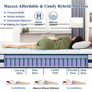 Maxzzz Full Size Mattress, 12 Inch Full Hybrid Mattress in A Box Pressure Relief & Supportive, Cooling Memory Foam & Individually Pocket Coils for Motion Isolation, Luxury Mattress