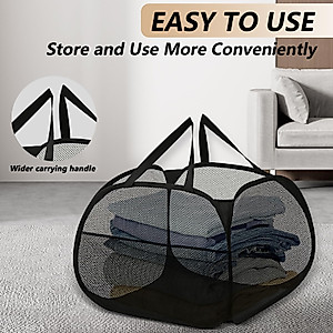 YTEACIUL 2Pcs Collapsible Laundry Baskets,Gray Mesh Pop Up Laundry Basket,Space-Saver with Side Pocket,Portable & Versatile Bathroom and Home Organizer for Laundry and Storage (90L)