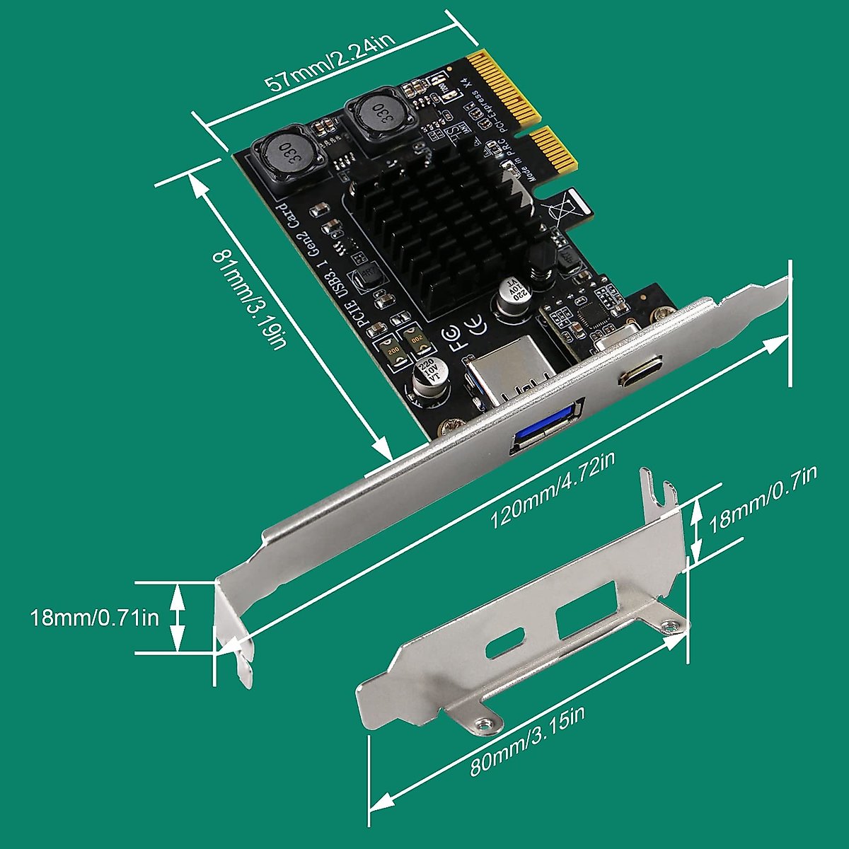 FebSmart 1X USB-A & 1X USB-C 10Gbps Ports PCIE USB 3.1 GEN2 Expansion Card for Windows 11, 10, 8.x, 7 (32/64bit), Windows Server, MAC OS and Linux PCs, Built in Self-Powered Technology (FS-AC-Pro)