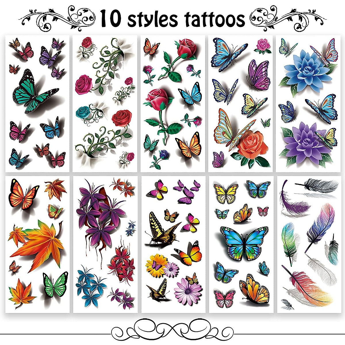 Cerlaza 78 Styles Temporary Tattoos for Women Adults, 3D Butterfly Tattoo Stickers Realistic Tatuajes Temporales Woman, Waterproof Long Lasting Flower Fake Tattoos Sexy Semi Permanent Tatoo