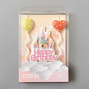 Castle Happy Birthday Candle Set,Fairy Tale Theme Baby Kids Children Happy Birthday Candles,Party Supplies,Cake Decoration (Pink)