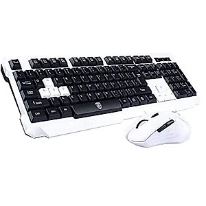 Wireless Keyboard and Mouse Combo, 2.4GHz Cordless USB Computer Keyboard Ergonomic Multimedia and Wireless Optical Mice Set for Home Office Study Gaming Use (White)