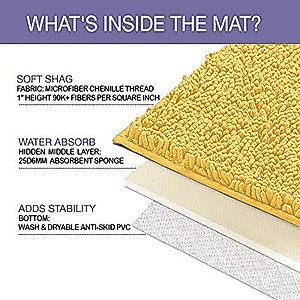 LuxUrux Yellow Bathroom Rug Set 2 Piece –Extra-Soft Bath mat Shower Bathroom Rugs,1'' Chenille Microfiber Material, Super Absorbent (30 X 20'' + 23 x 15'', Yellow)