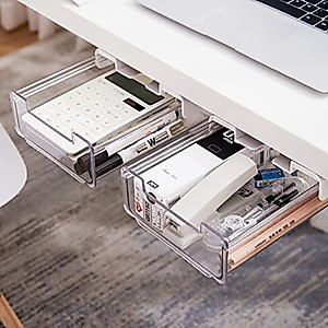 Citylife 4 Packs Self-Adhesive Under Desk Drawer Slide Out Organizers and Accessories for Office, Classroom, Home