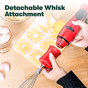 BELLA Immersion Hand Blender with Whisk Attachment, Quickly Mixes Sauces, Purees Soups, Smoothies & Dips, BPA-Free, Easy To Clean, Stainless Steel/Red