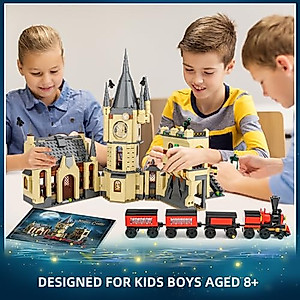 QLT Harry Castle Clock Tower Building Toy Set with Lighting, Compatible with Train Building Set, Gift Ideas for Potter Fans Boys Kids Aged 8-14, Magic Castle Architecture Model for Adult (868 PCS)