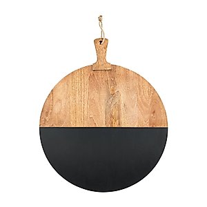Mud Pie Large Round Wooden Serving Board, Black, 24" x 20"