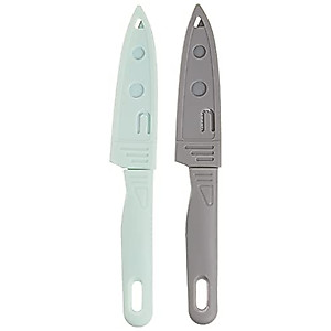 Tovolo Paring Knives Set of 2 (Mint / Gray) - Essential Small Knife Set for Cooking, Peeling, Slicing, & Precise Jobs / Includes Blade Covers for Safe Storage & Travel