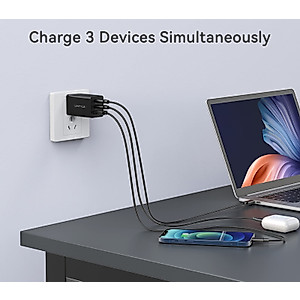 LINTYLE 3-Port USB C GaN Charger 65W PD 3.0 Fast Charger Block USB-C Power Delivery Type C Wall Charger Foldable Adapter for iPhone 14 Pro Max and MacBook Pro/Air, Galaxy S22/S21, Laptop (65W, Black)