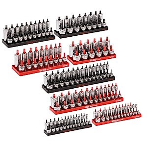 ARES 60178 – 8-Piece Metric & SAE Socket Keeper/Organizer Tray Set – Black & Green Socket Holders - Store 176 Standard & Deep Sockets - Socket Posts Feature High Visibility Markings
