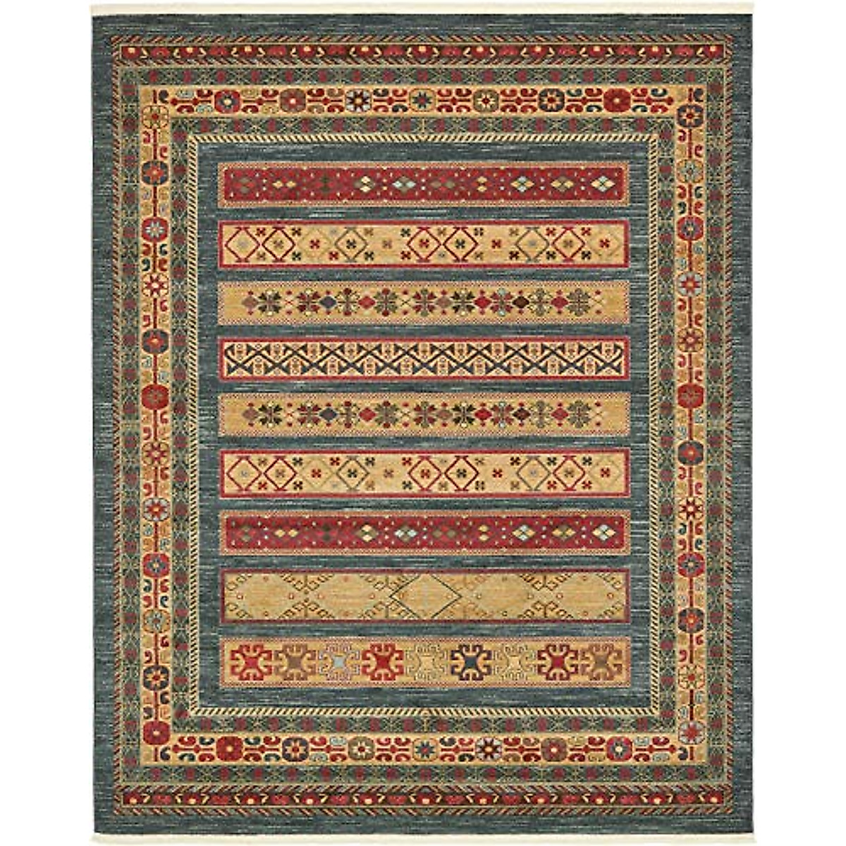 Unique Loom Fars Collection Modern Classic Tribal Inspired Design with Border Area Rug, (Rectangular 8' 0" x 10' 0", Blue/ Light Blue)