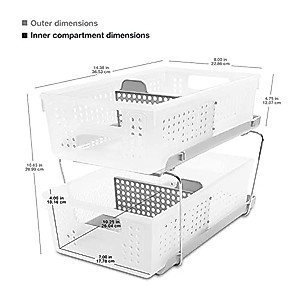 madesmart 2-Tier Organizer, Multi-Purpose Slide-Out Storage Baskets with Handles and Dividers, Frost