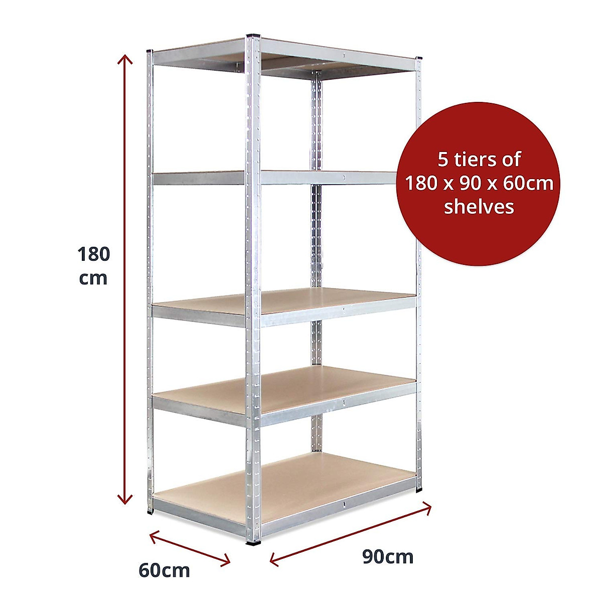 G-Rack Garage Shelving Unit: 180cm x 90cm x 60cm | Single Bay, Galvanised Steel 5 Tier Unit | 175kg Load Weight Per Tier (875kg Per Rack) | for Your Garage & Elsewhere! | Shelf Unit | Van Racking