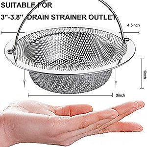 LASSHSWA Kitchen Sink Strainer Stainless Steel, Kitchen Sink Drain Strainer with Handle, Sink Strainers with Large Wide Rim 4.5" Diameter for Kitchen Sinks (2PCS)