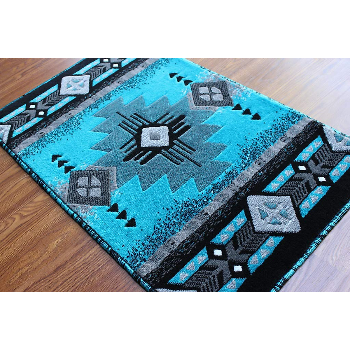 Masada Rugs, Southwest Native American Design Turquoise Area Rug (24 Inch X 40 Inch Mat)