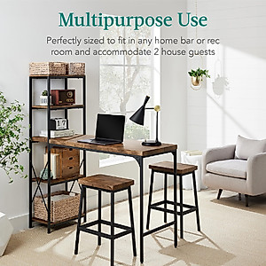 Best Choice Products 3-Piece Counter Height Dining Set, Desk, Bar, Kitchen Island Table w/ 2 Stools, Wine Rack & Storage Shelves - Brown