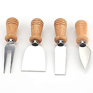 Bekith 8 Pieces Set Travel Cheese Knives with Wood Handle, Stainless Steel Cheese Slicer Cheese Cutter, 2 Cheese Knife, 2 Cheese Shaver, 2 Cheese Fork and 2 Cheese Spreader