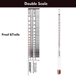 DESENNIE Hydrometer Alcohol Meter Test Kit 0-200 Proof and Tralle Hydrometer, Alcohol Proof Tester for Moonshine, Liquor, Spirits with Glass Test Jar Cleaning Brush Microfiber Cloth and a Brew Bag