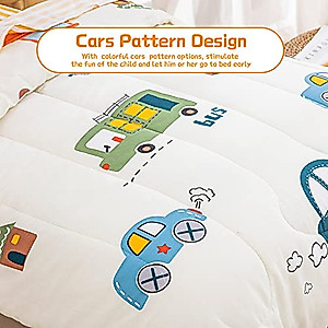 Cars Toddler Bedding Set Cotton Soft Reversible Crib Bedding Set for Boys Girls,4 Pieces Includes Comforter,Flat Sheet, Fitted Sheet and Pillowcase