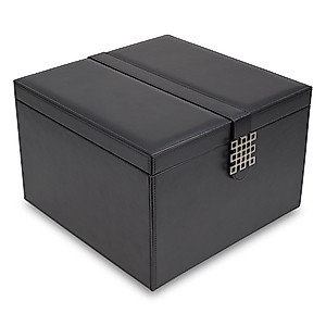 Glenor Co Makeup Organizer - Extra Large Exquisite Case w Modern Closure, 4 Drawer Trays & Full Mirror - Huge Cosmetic Storage Jewelry Box for Dresser, Counter-top & Vanity - PU Leather - Black