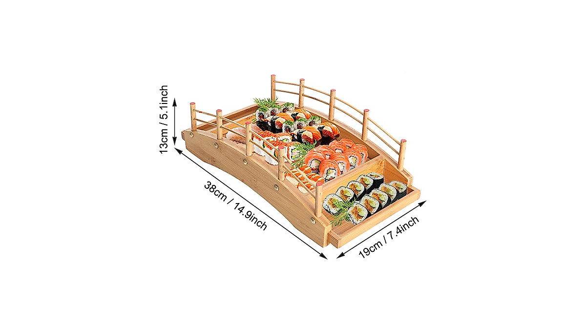 WINIAER Wooden Arch Bridge Sushi Boat Serving Tray