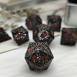 DND Metal Hollow Dice 7 Piece Set - (Free Metal Box) Maze Polyhedron Dice Suitable for Board Game RPG Math Teaching Warhammer MTG Game Dice （Pearl Gun）