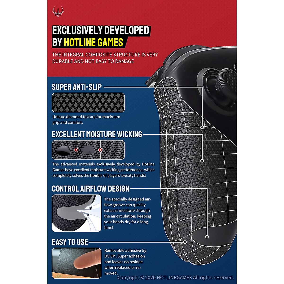 HOTLINEGAMES 2.0 Plus Controller Grip Compatible with Switch Pro Controller Grips Tape, Anti-Slip, Sweat-Absorbent, Easy to Apply (Handle Grips+Buttons+Triggers (20PCS))