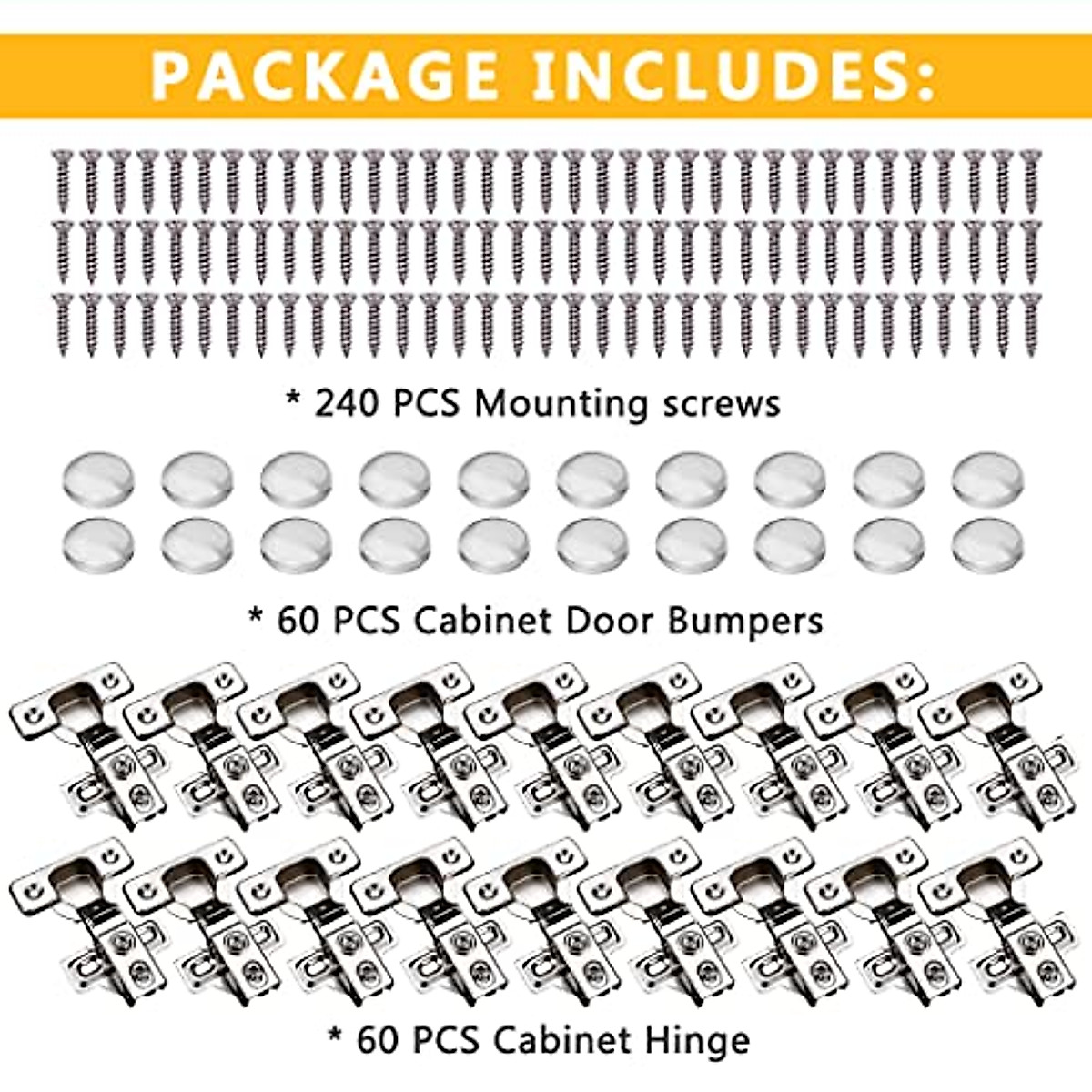 60 Pack Soft Close Cabinet Door Hinges for 1/2" Partial Overlay Cupboard, 100 Degree Opening Angel, Stainless Concealed Kitchen Cabinet Hinges with Mounting Screws and Manual